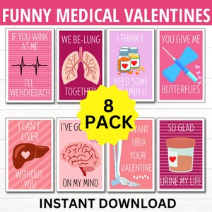 Funny Medical Valentine's Day Cards, 8 Pack Medical Pun Valentines ...