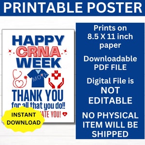 CRNA Week Printable Poster, Certified Registered Nurse Anesthetists ...