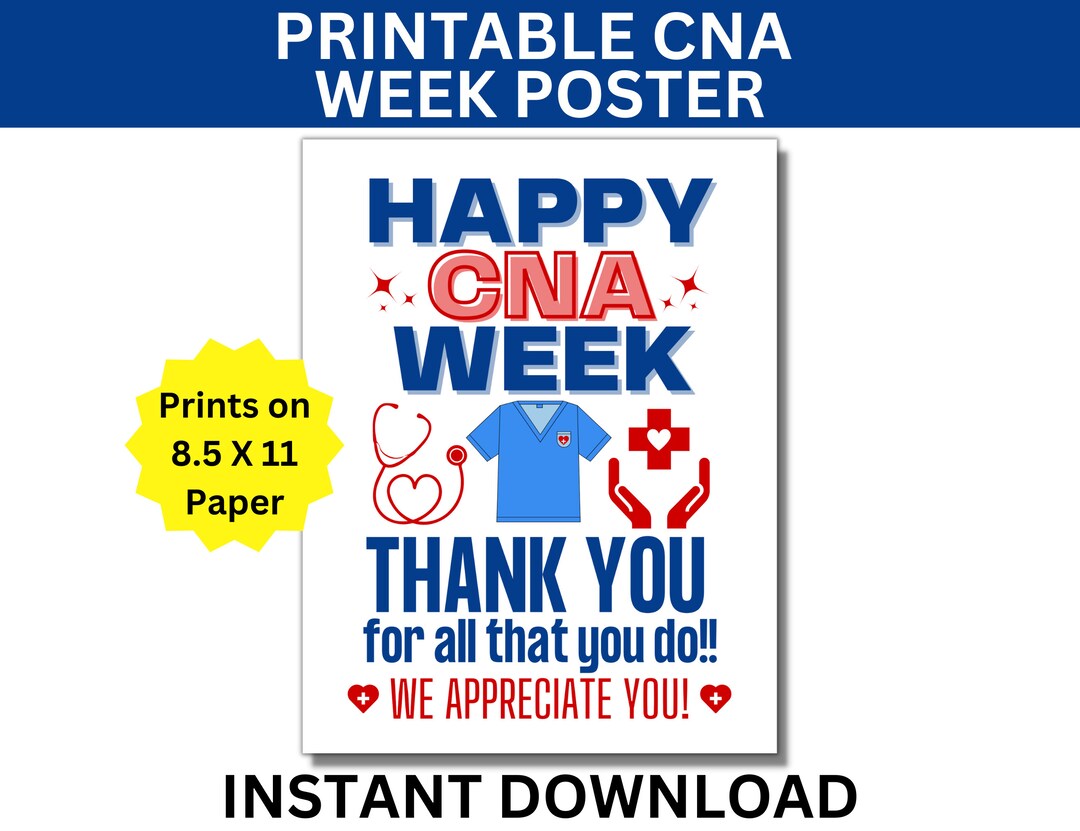 Certified Nursing Assistant Week Printable Poster, CNA Week Sign, CNA ...