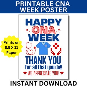 Certified Nursing Assistant Week Printable Poster, CNA Week Sign, CNA ...