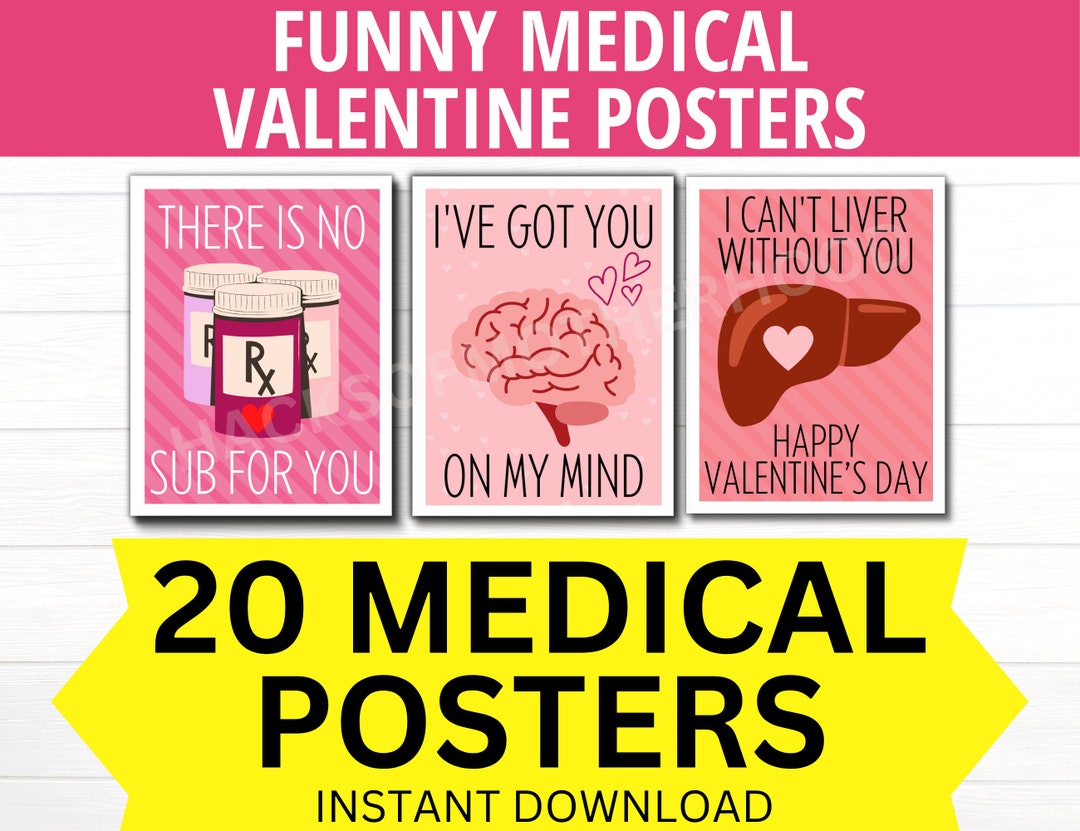 Funny Medical Valentine's Day Posters, 20 Pack Medical Pun Valentines ...