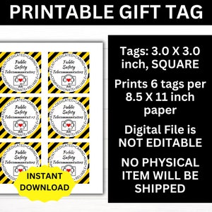 Public Safety Telecommunications Week Printable Gift Tag, Public Safety ...