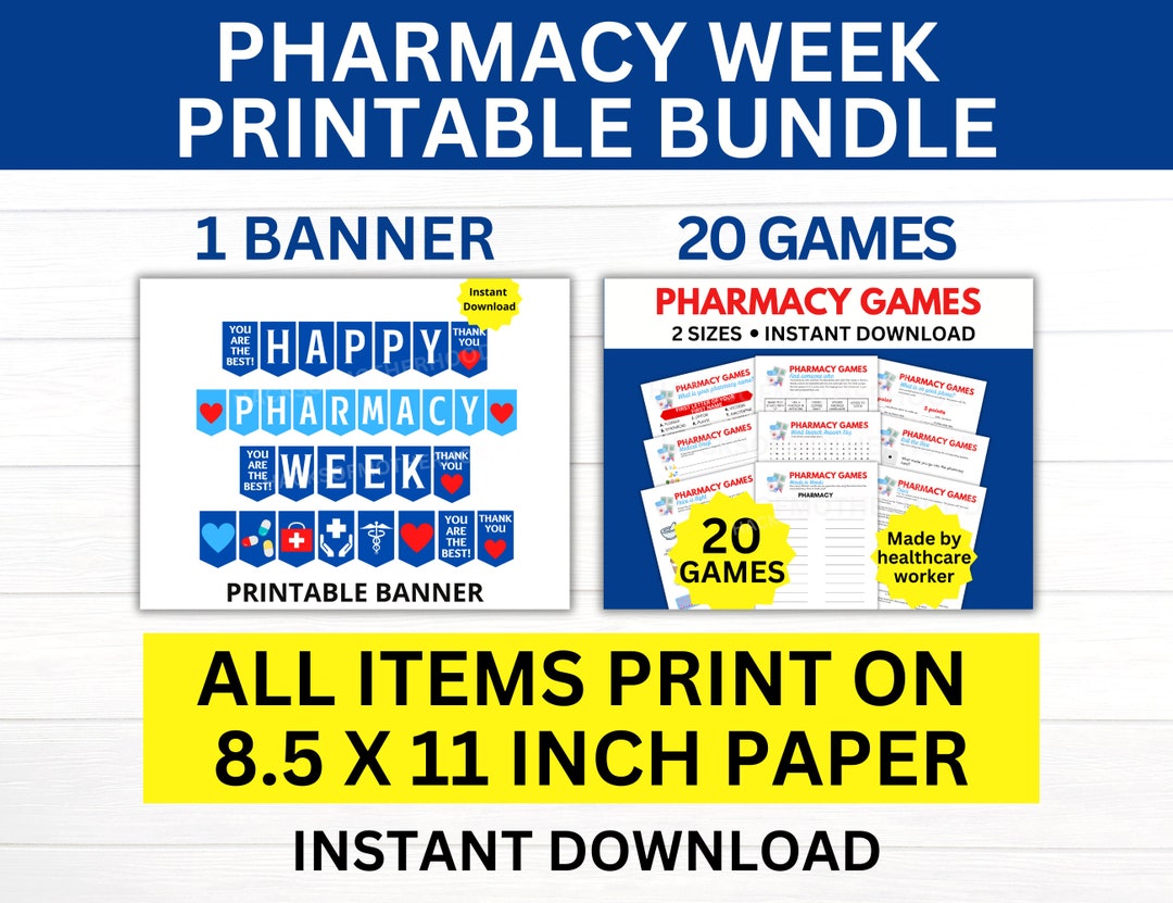 Pharmacy Week Printable Bundle, Pharmacy Week Banner, Pharmacy Games ...