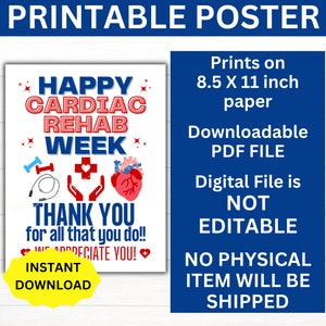 Cardiac Rehab Week Printable Poster, Happy Cardiac Rehab Week Sign ...