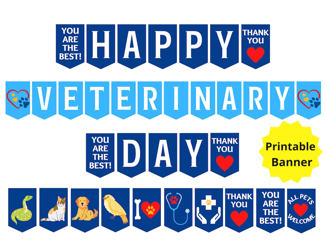 Veterinary Day Printable Banner, Happy Veterinary Day Sign ...