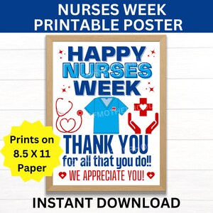 Nurses Week Printable Poster, Happy Nurses Week Sign, Nurse ...