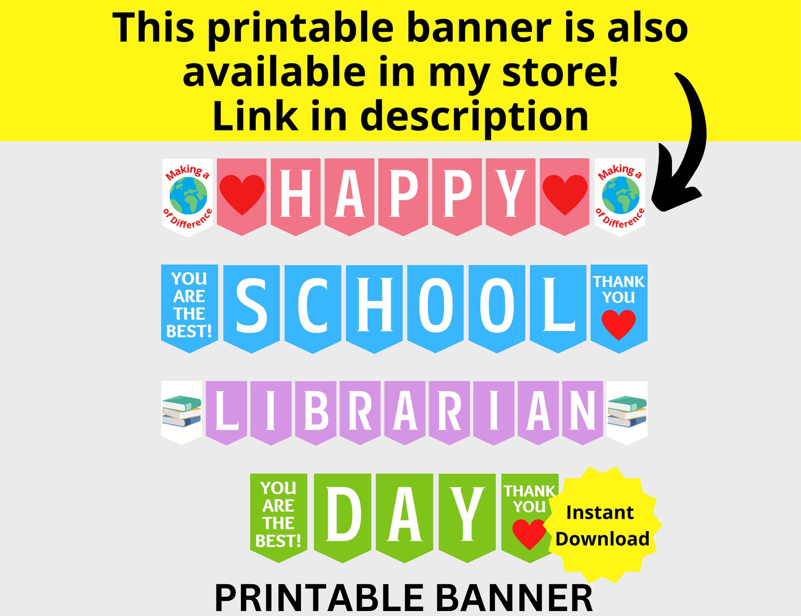 School Librarian Day Printable Poster, School Librarian Week Sign ...