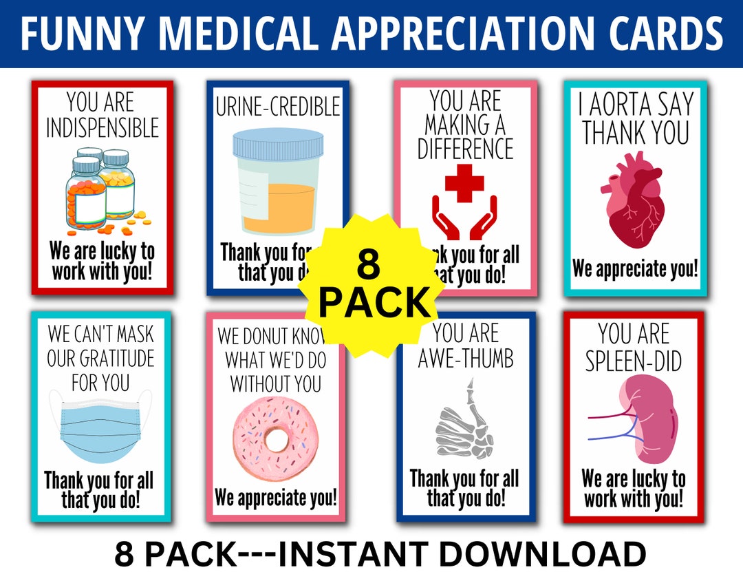 Funny Medical Appreciation Cards 8 Pack Medical Pun Cards - Etsy