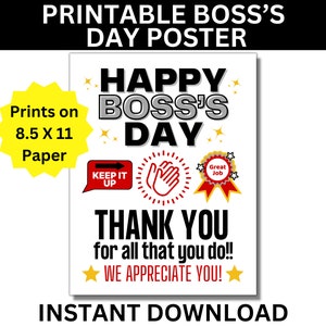 Boss's Day Printable Poster, Happy Boss's Day Sign, National Boss's Day ...