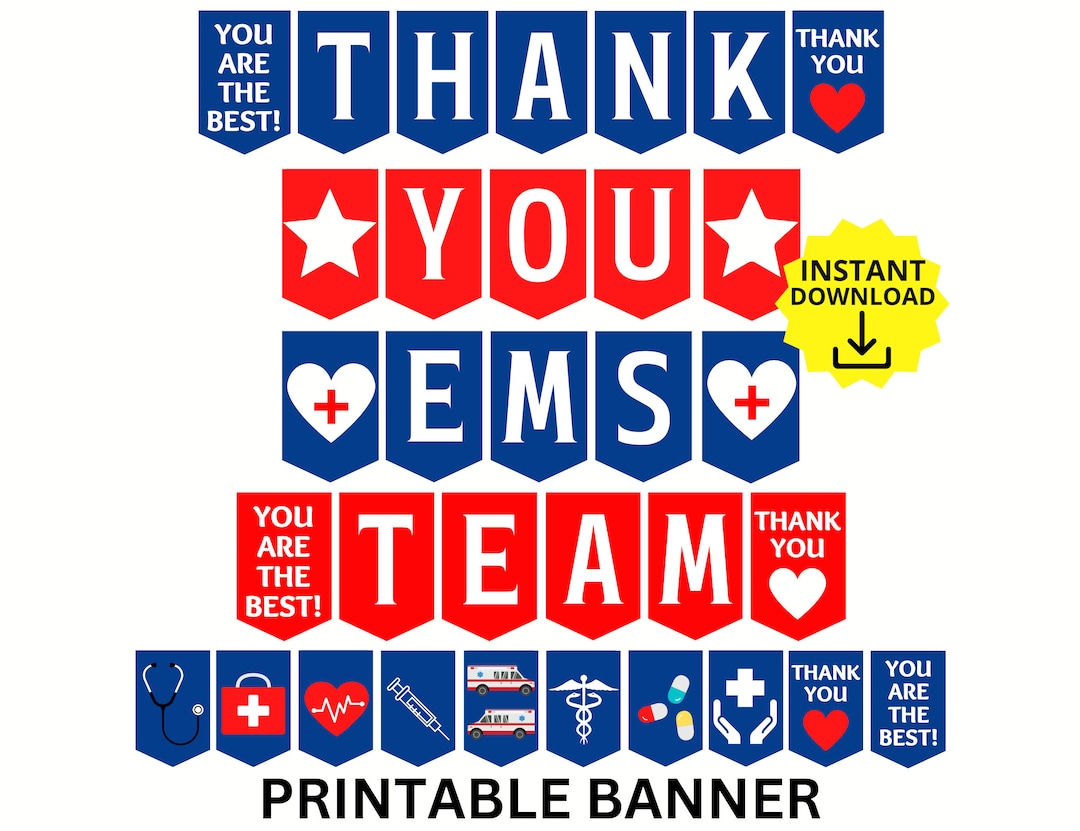 Thank You EMS Team Printable Banner, Emergency Medical Service Sign ...