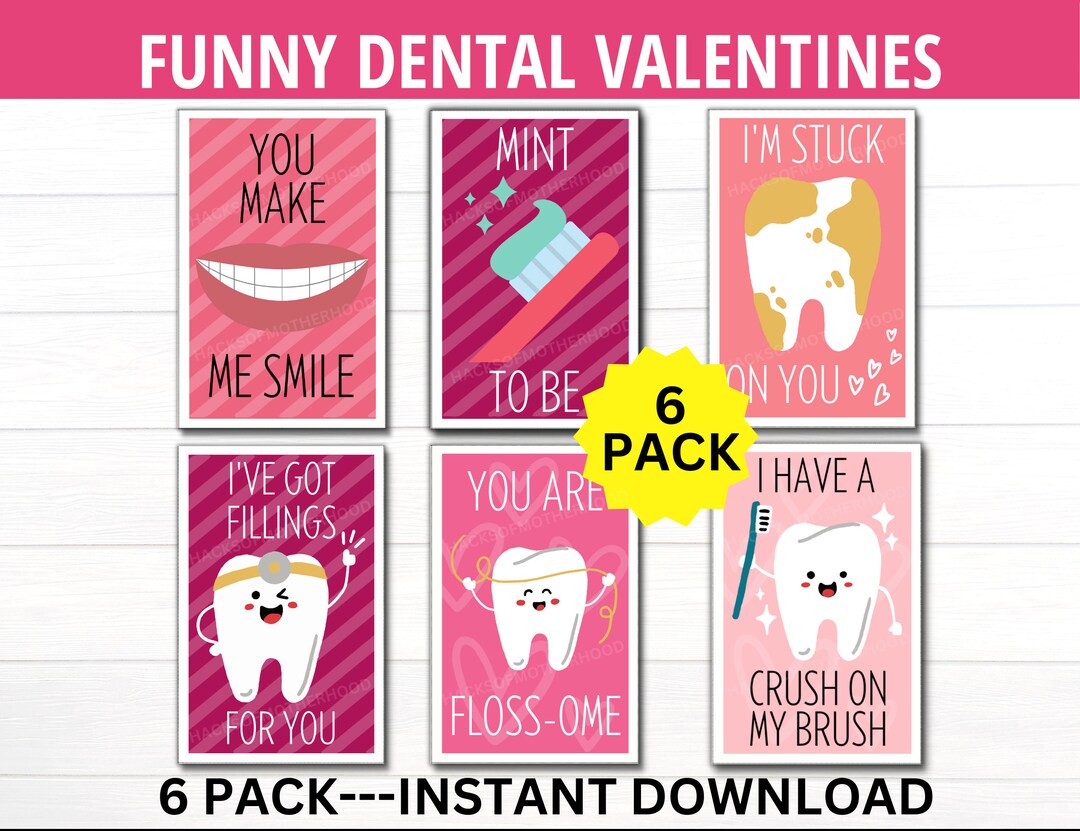 Dental Valentine's Day Cards, 6 Pack Funny Dental Pun Valentines ...