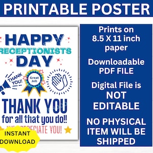 Receptionist Day Printable Poster, Receptionist Day Sign, Receptionist ...