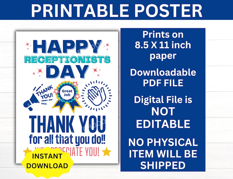 Receptionist Day Printable Poster, Receptionist Day Sign, Receptionist ...