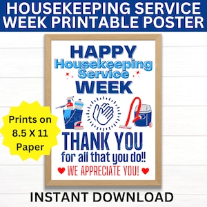 Housekeeping Service Week Printable Poster, Housekeeper Week Sign ...