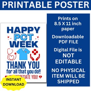 Patient Care Technician Week Printable Poster, Happy PCT Week Sign, PCT ...