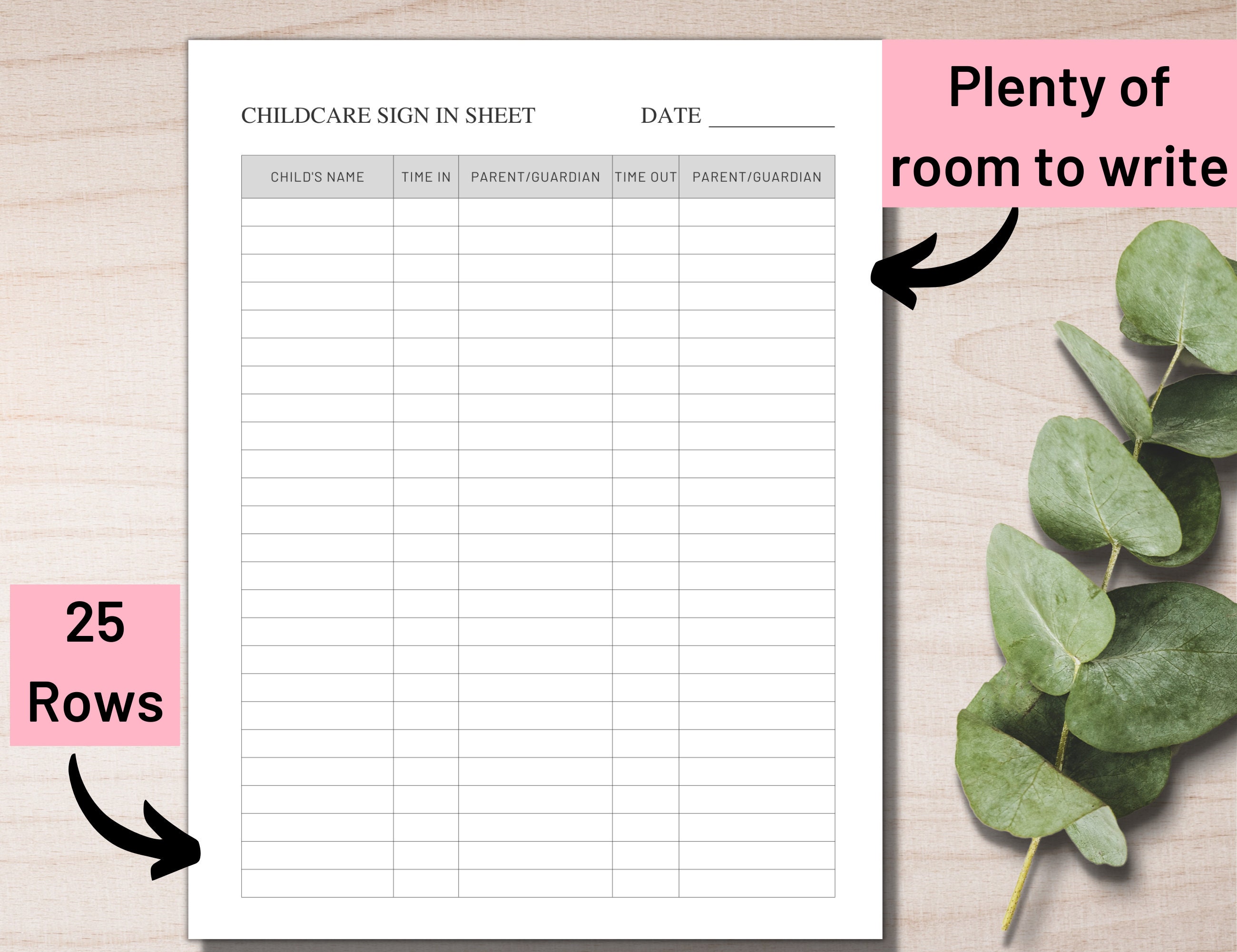 Childcare Editable Sign In/out Sheet Printable Preschool Sign - Etsy