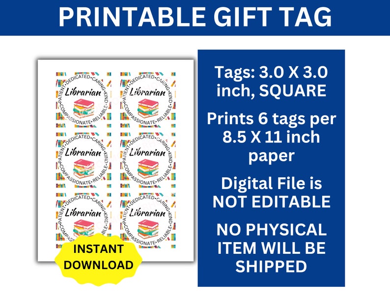 School Librarian Printable Gift Tag, School Librarian Week, School ...