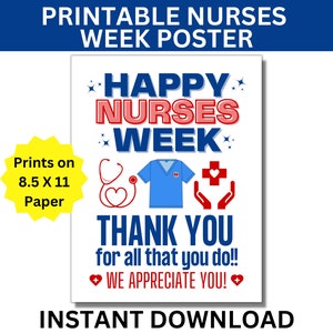 Nurses Week Printable Poster, Happy Nurses Week Sign, Nurse ...