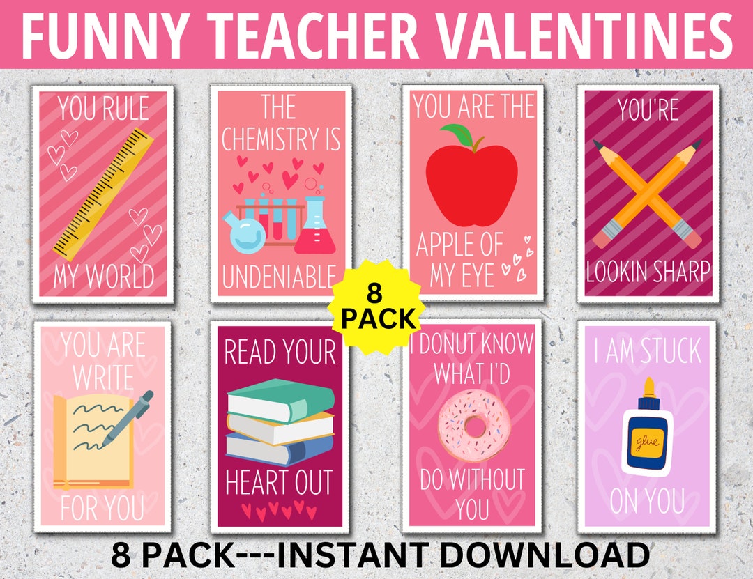 Funny Teacher Pun Valentine's Day Cards 8 Pack Teacher - Etsy