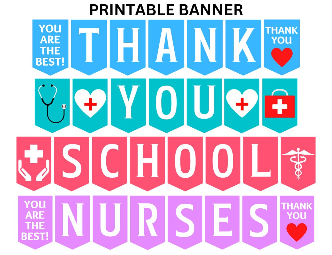 School Nurses Printable Banner Thank You School Nurse School - Etsy