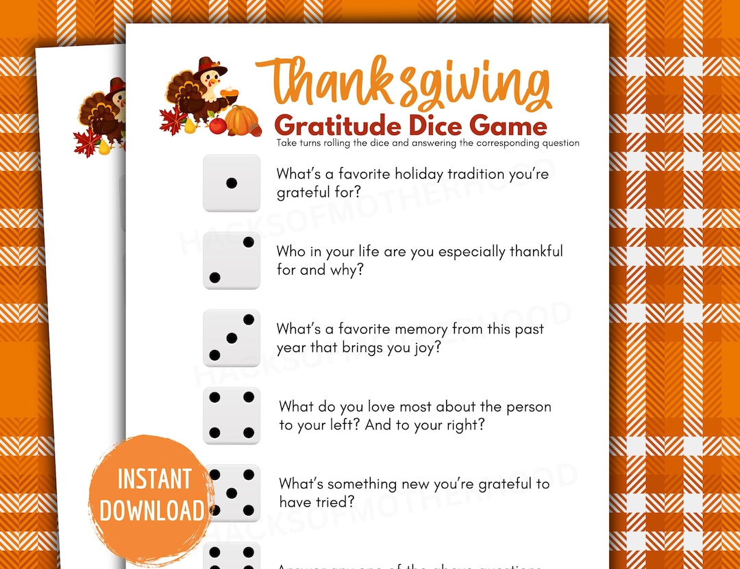 Thanksgiving Gratitude Dice Game Printable Thanksgiving Party Games ...