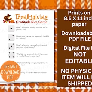 Thanksgiving Gratitude Dice Game Printable Thanksgiving Party Games ...