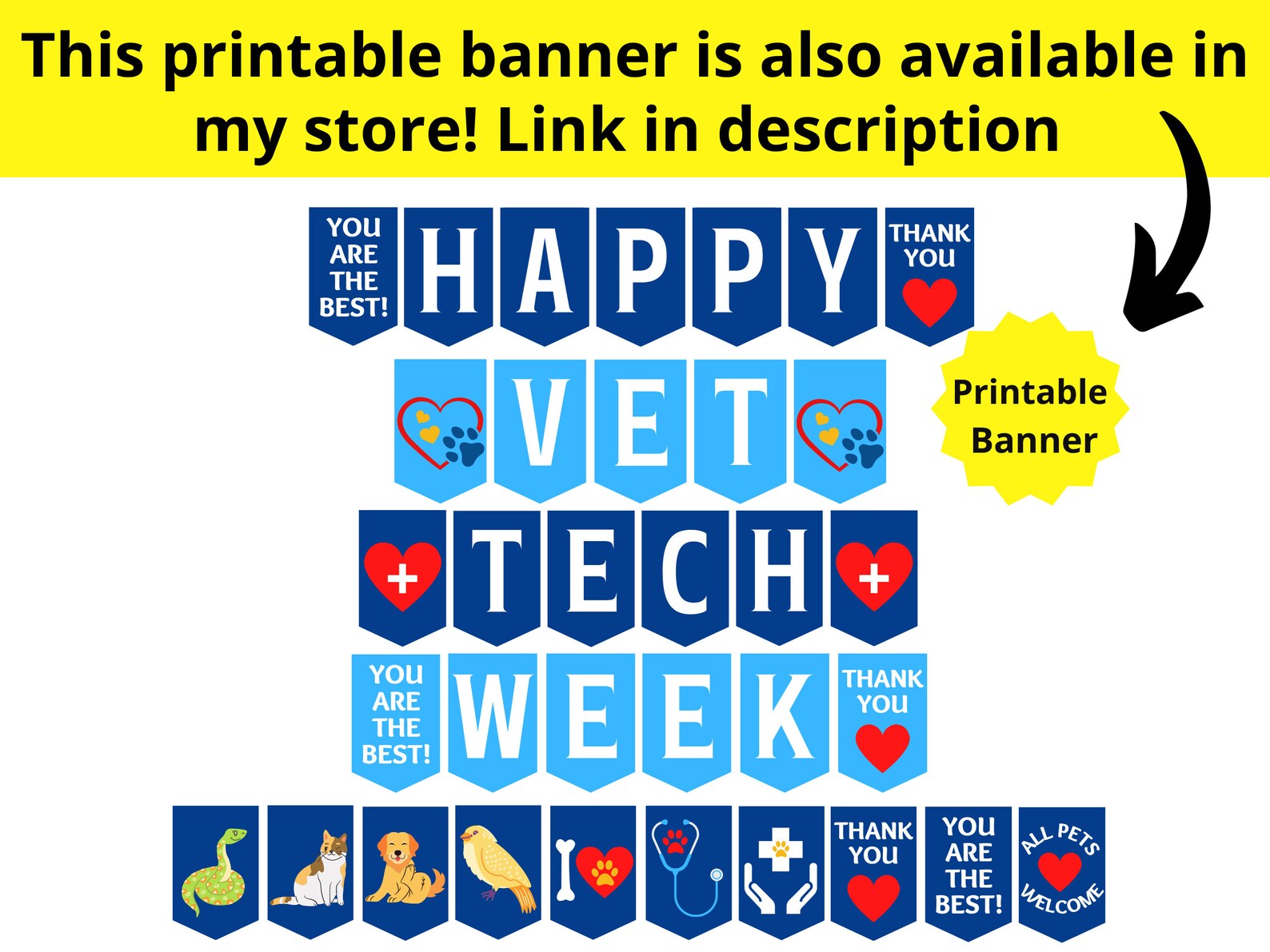 Veterinary Technician Printable Banner, Happy Vet Tech Sign, Veterinary ...