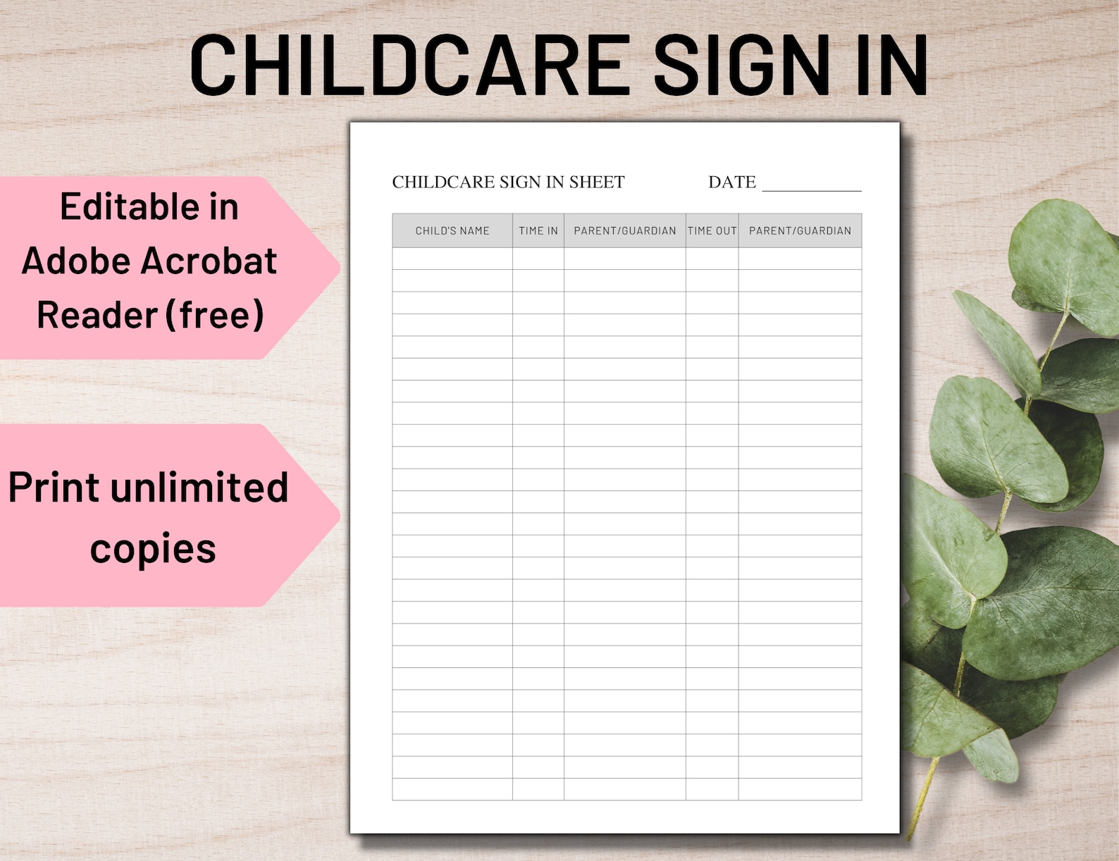Childcare Editable Sign In/out Sheet Printable, Preschool Sign in Sign ...