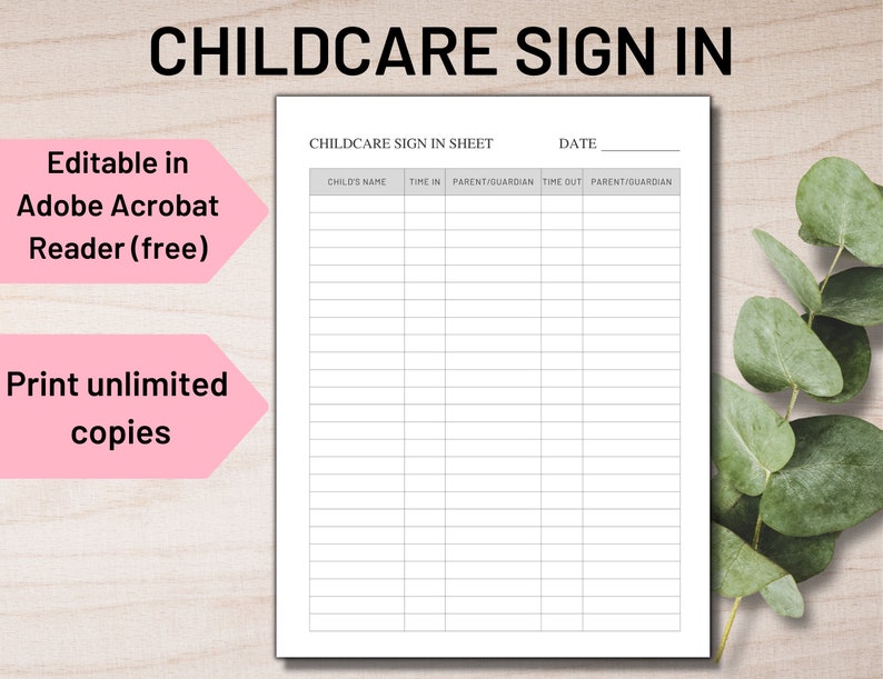 Childcare Editable Sign In/out Sheet Printable Preschool Sign - Etsy