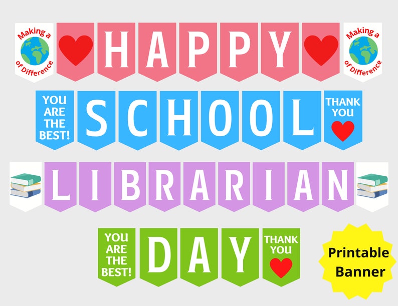 School Librarian Day Printable Banner School Librarian Week - Etsy