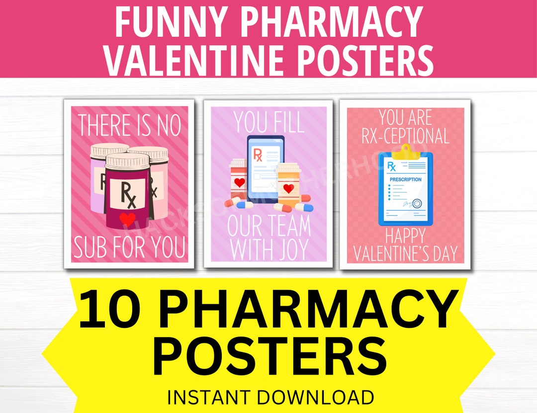 Funny Pharmacy Valentine's Day Posters, 10 Pack Pharmacy Pun Valentine ...