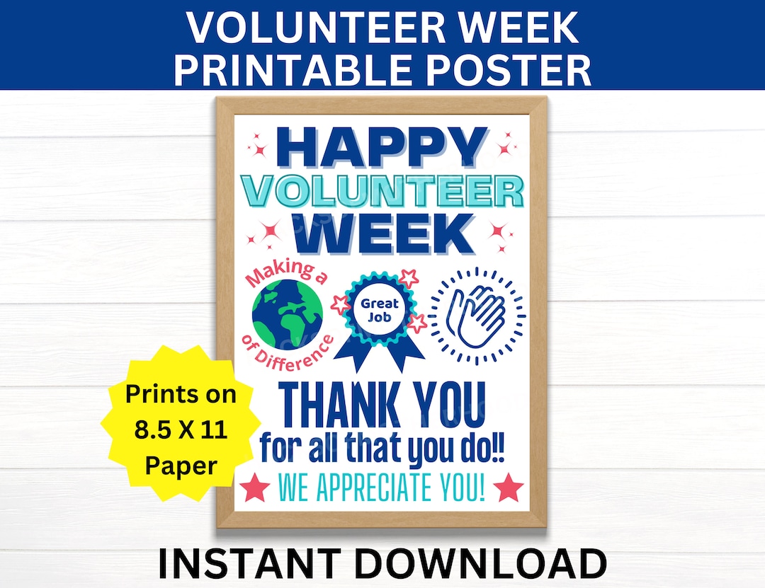 Volunteer Week Printable Poster, Happy Volunteer Week Sign, Volunteer ...