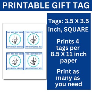 Orthopedic Nurses Week Printable Gift Tags, Ortho Nurse Week Gift Tags ...