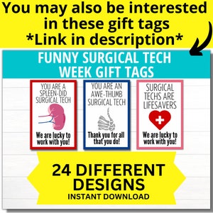 Surgical Scrub Tech Printable Gift Tags, Happy Surgical Scrub Tech Week ...