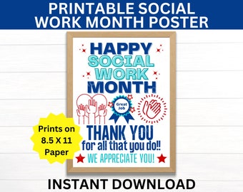 Social Work Month Printable Banner, Hand-drawn Happy Social Work Month ...