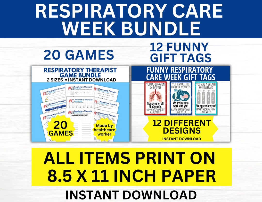 Respiratory Care Week Printable Gift Tags and Medical Games, Respiratory Therapist Week, NICU RT ...