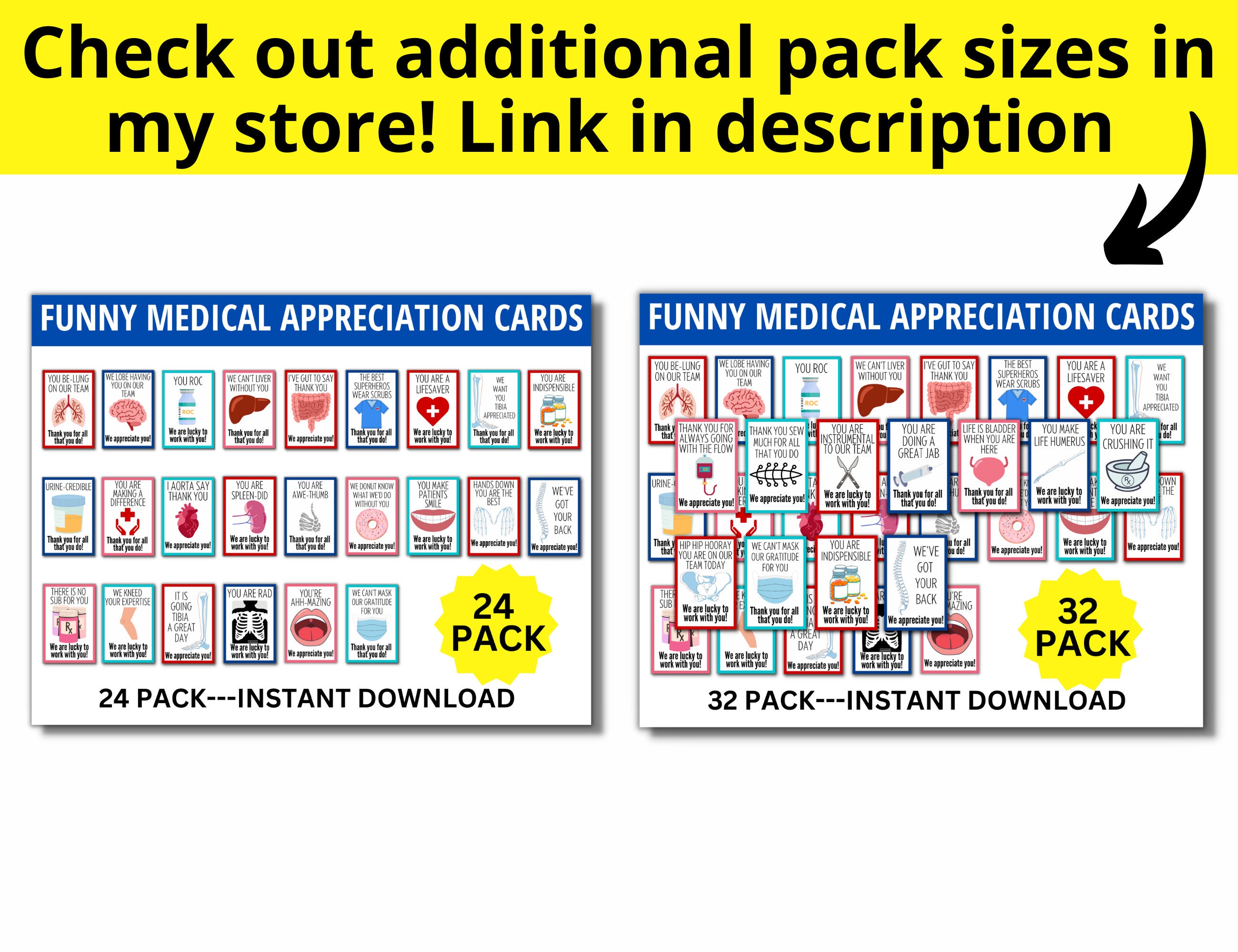 Funny Medical Appreciation Cards, 16 Pack Medical Pun Cards, Doctor ...