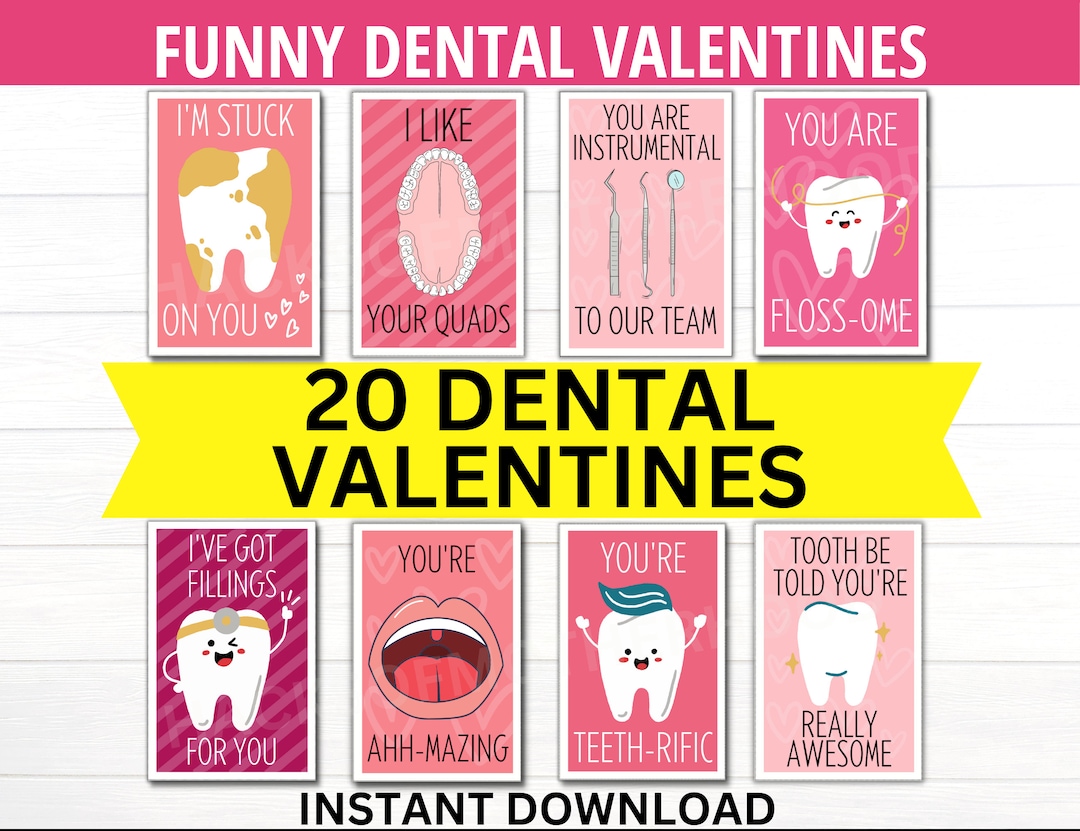 Dental Valentine Cards, 20 Pack Funny Dental Pun Valentines, Dentist ...