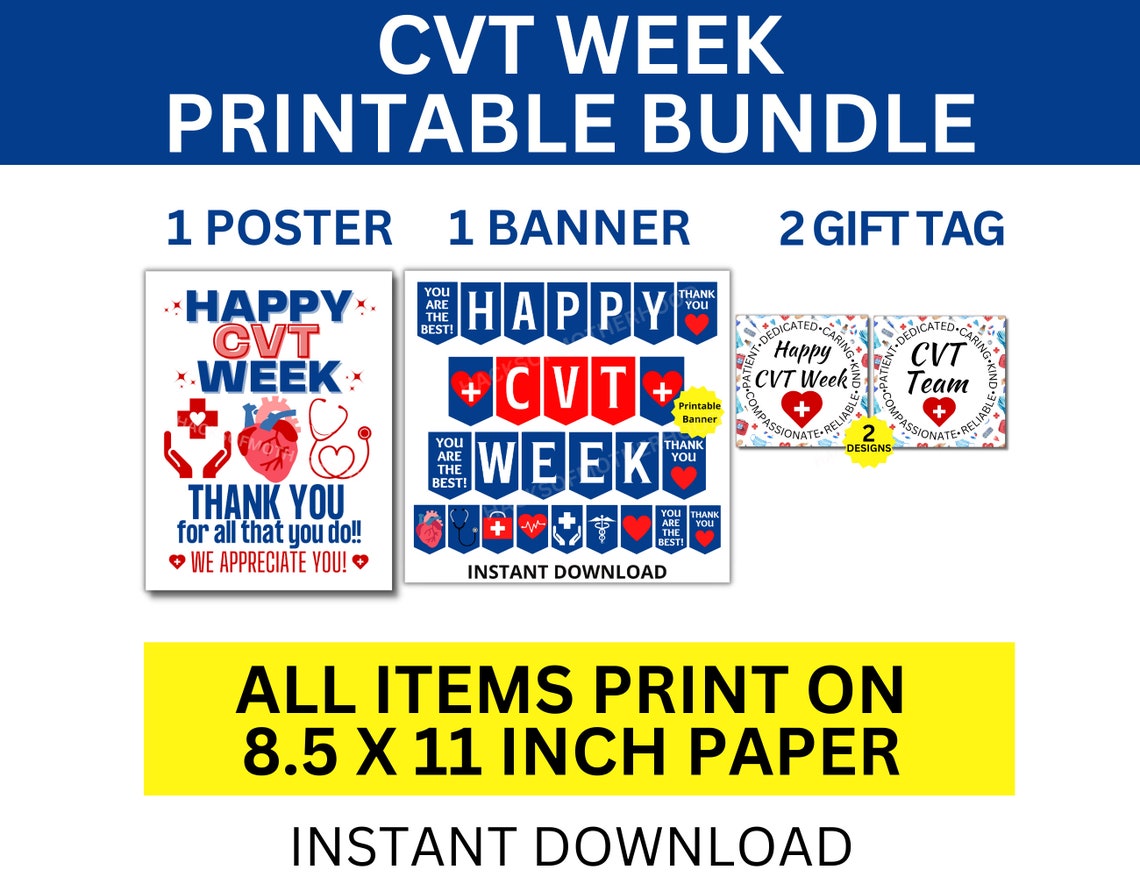CVT Week Printable Bundle, Cardiovascular Professional Sign ...