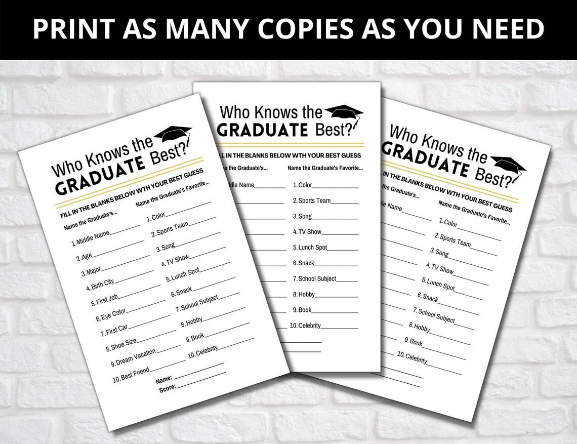 Graduation Party Game Printable College Graduate High School - Etsy