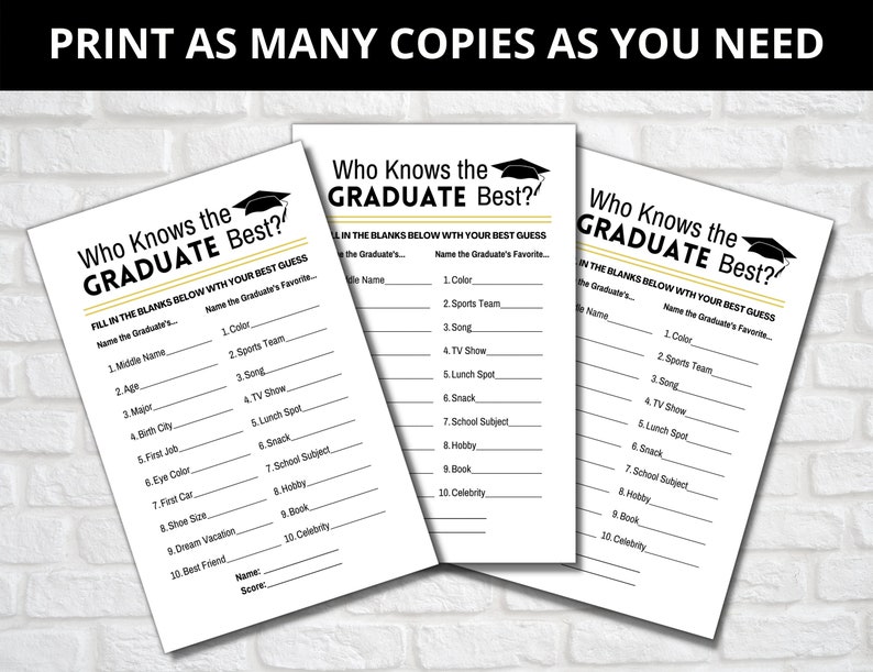 Graduation Party Game Printable, College Graduate, High School ...