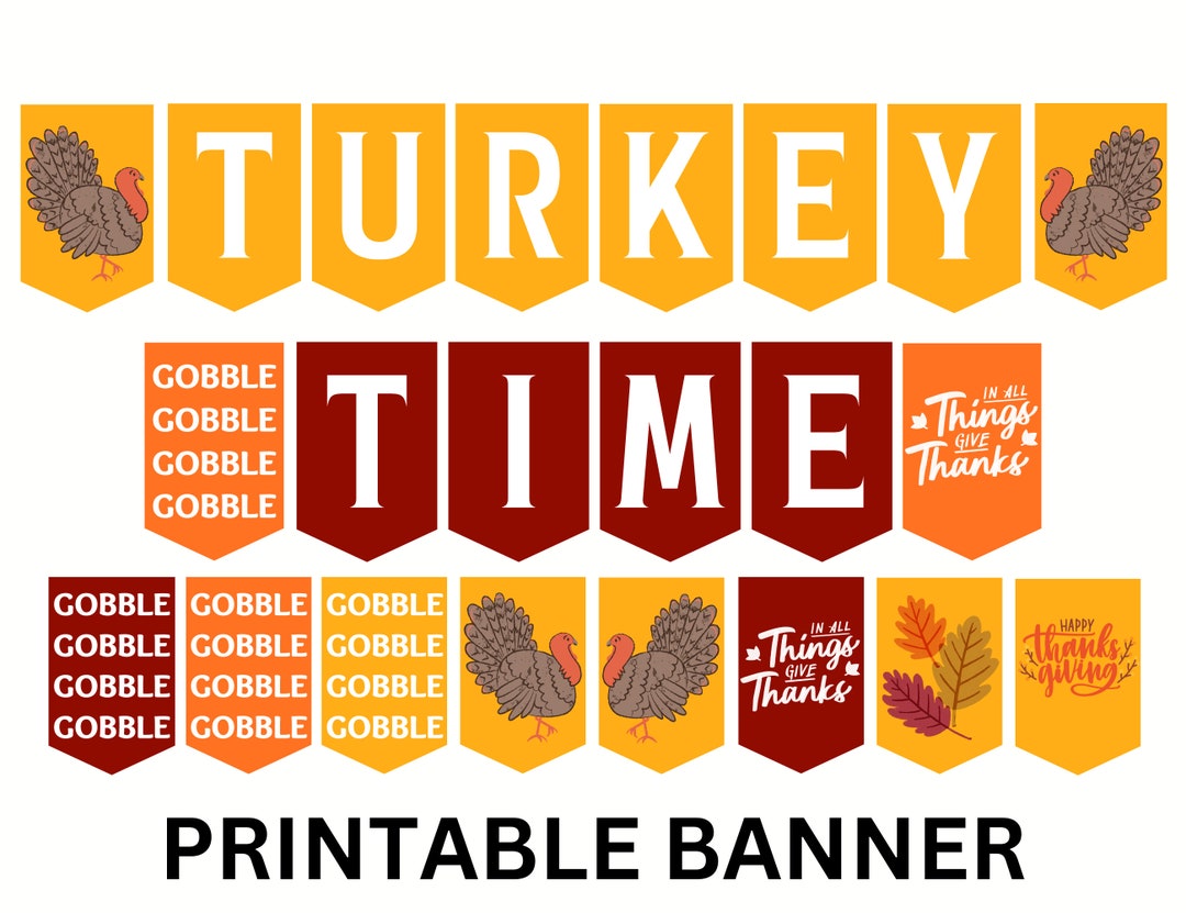 Thanksgiving Printable Banner, Happy Turkey Day Printable Sign ...