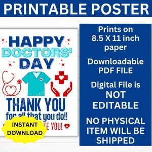 Doctors Day Printable Poster, Happy Doctors Day Sign, Doctor ...