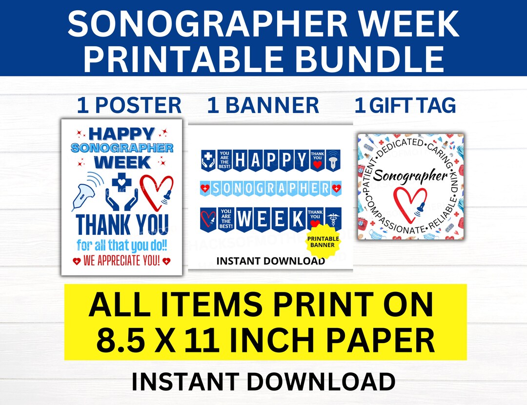Sonographer Week Printable Bundle, Ultrasound Tech Gift, Sonography ...