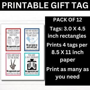Funny Rad Tech Week Printable Gift Tags, Radiologic Tech Week, Rad Tech ...