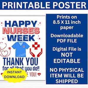 Nurses Week Printable Poster, Happy Nurses Week Sign, Nurse ...