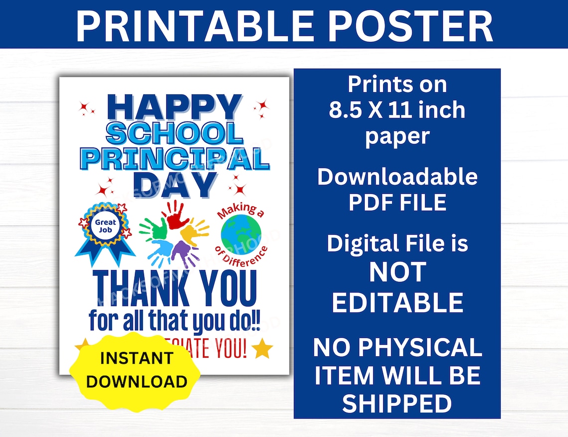 School Principal Day Printable Bundle, School Principal Day Sign ...
