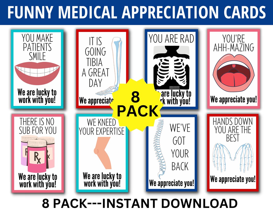 Funny Medical Appreciation Cards 8 Pack Medical Pun Cards - Etsy