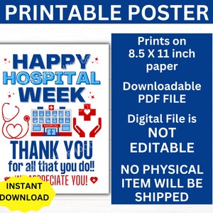Hospital Week Printable Poster, Hospital Week Sign, Hospital ...
