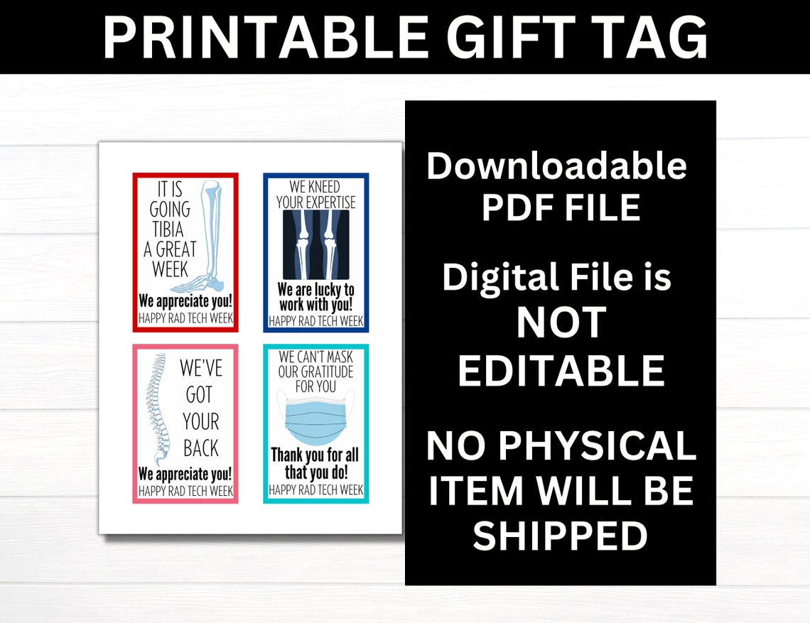 Funny Rad Tech Week Printable Gift Tags, Radiologic Tech Week, Rad Tech ...